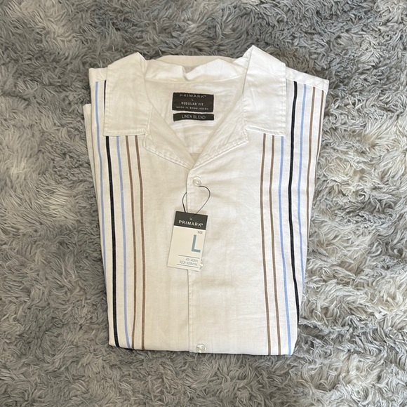 Primark | Shirts | Primark Mens Striped Linen Shirt White Blue Brown ...